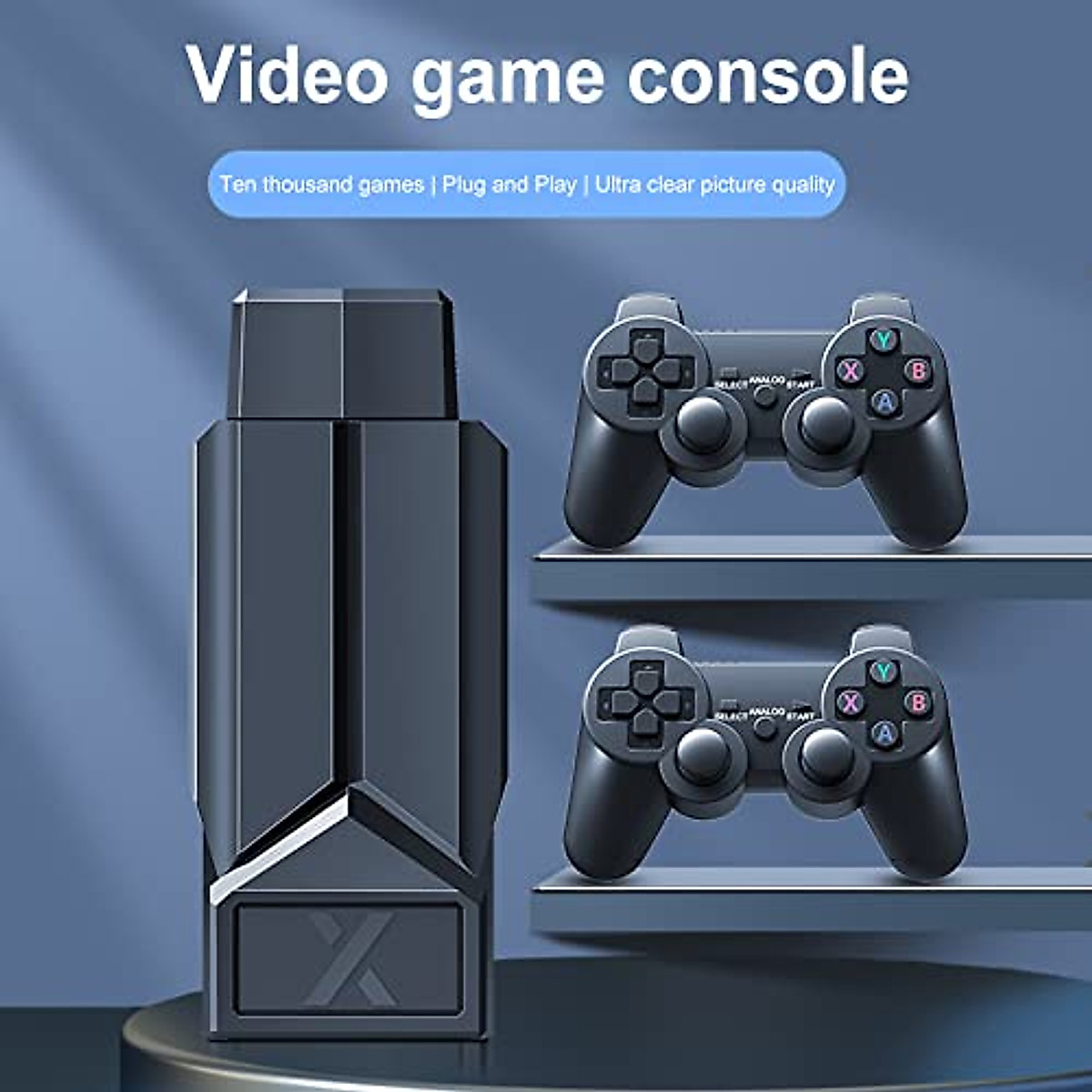 Nostalgia Stick Video Game, Wireless Retro Game Console, Plug and Play Game Console Game Stick Support 4k 10000 Games, HDMI Output, Dual 2.4G Wireless Controllers (D90 64g (15000+ Games))