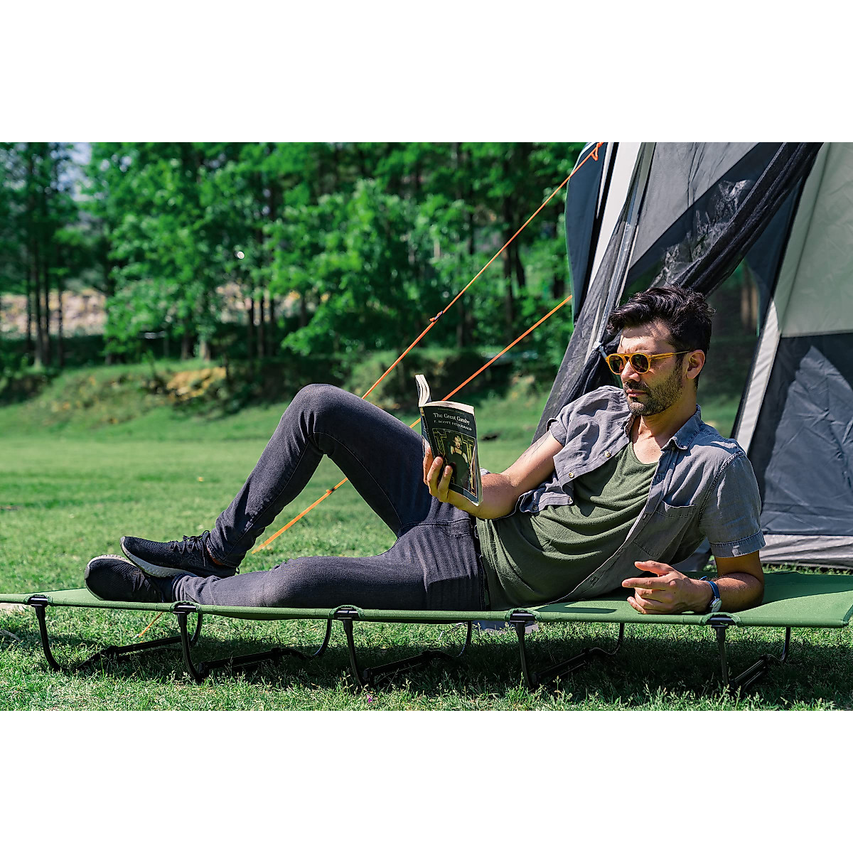 EVER ADVANCED Folding Camping Cot for Adults, Compact Sleeping Cots with Carry Bag, Portable Heavy Duty Foldable Camp Bed for Outdoor, Travel, Green