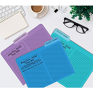 Lined File Folders, 12 Pack, Heavyweight, 1/3 Cut Tabs, 6 Vibrant Colors, Top Custom Subject Box, Letter Size Folders, 9.5" x 11.5", by Better Office Products