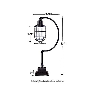 Signature Design by Ashley Jae Industrial 33.25" Metal Desk Lamp with Glass Shade, Black with Antique Finish