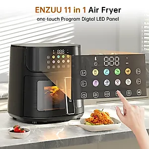 Air Fryer 11-in-1, Large 5.8 QT Airfryer with Easy View Windows, MAX 450℉ for Crispy, 85% Less Oil, Fast Roast, Preheat, Shake, Bake, Frozen, Non-Stick Basket for Easy Clean, With Professional Recipes