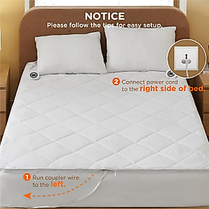 Bedsure Removable Heated Mattress Pad Queen - Waterproof Bed Warmer with Memory & Preheat Function, 12-Hour Timer & 10 Heat Settings with Dual Controller, Auto-Off, Electric Mattress Pad Queen 60"x80"