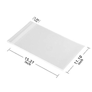 Jadairy 100 Pcs 11x15 inch Clear Resealable Cellophane Plastic Bags Self Sealing Cellophane Bags Shirt Bags for Packaging Shirts Clothing Decorative Wrappers(11x15 Inch)