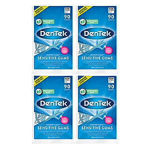 DenTek Comfort Clean Sensitive Gums Floss Picks, Soft & Silky Ribbon, 90 Count (Pack of 4)