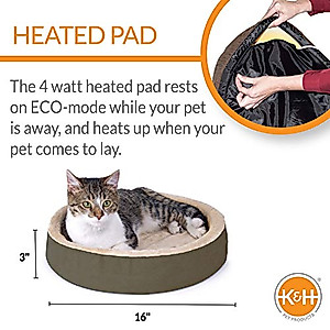 K&H Pet Products Thermo-Kitty Cuddle Up Indoor Heated Cat Bed For Dogs & Cats, Washable Pet Bed, Round Thermal Cat Mat With Short Bolster - Mocha 16 Inches