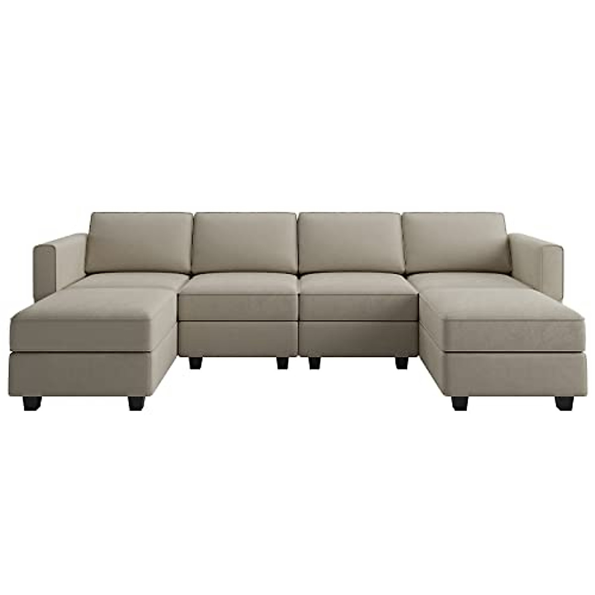Belffin Modular Sectional Sofa with Reversible Chaises Velvet U Shaped Sectional Couch with Storage Seat Grey