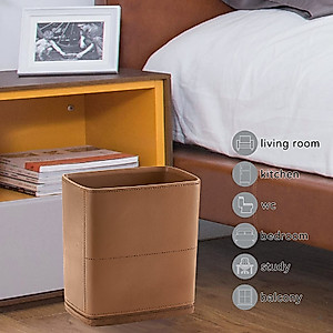 Polytree Bathroom Trash Can 1.8 Gallon(7 Liter) Small Kitchen Garbage Can,Decor Wastebasket for Bedroom Office,Resin Hand-Carved Leather Brown