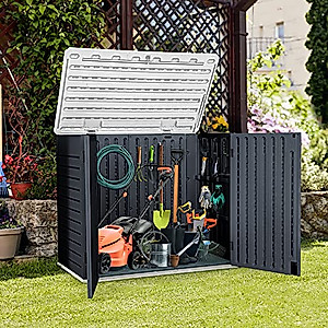 YITAHOME Outdoor Horizontal Storage Sheds w/o Shelf, Weather Resistant Resin Tool Shed, Multi-Opening Door for Storage of Bike, Trash Cans, Garden Tools, 27 cu ft, Waterproof, Lockable, Dark Gray