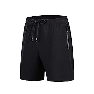 Men's Gym Workout Shorts Quick Dry Lightweight Athletic Training Running Hiking Jogger with Zipper Pockets(Muaney-MenSportShorts7022-Black03-L)