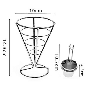 MIAO JIN 2Pcs French Fries Stand Cone Basket Fry Holder with Sauce Dippers Metal Cone Snack Fried Chicken Display Rack Wire Stands for Kitchen Restaurant Party Supplies