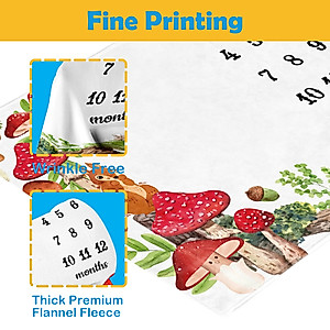 Mushroom Baby Stuff, Woodland Squirrels Baby Monthly Milestone Blanket for Newborn Photo Taken - Baby Age Blanket with 2 Frame