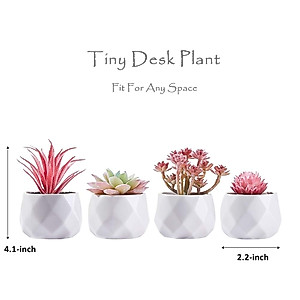 CADNLY Fake Succulent Plant Set - Artificial Desk Plants for Women Desk - Realistic Faux Succulents in Ceramic Pots - Mini Pink Decor for Bedroom Bathroom Office Shelf Decor