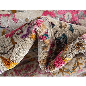 Unique Loom Aurora Collection Over-Dyed, Abstract, Botanical Southwestern, Transitional Area Rug, Rectangular 9' 0" x 12' 0", Beige/Pink