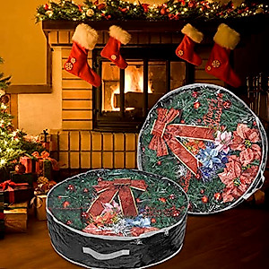 Propik Christmas Wreath Storage Bag 24" - Garland Holiday Container with Clear Window - Tear Resistant Fabric - 2 Pack (24 Inch, Black)