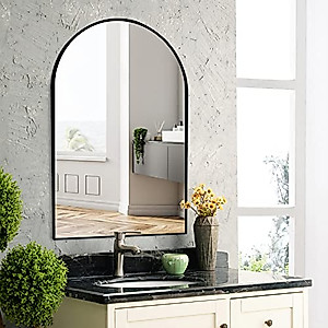 BEAUTYPEAK 20"x30" Arch Bathroom Mirror, Wall Mounted Mirror, Black Vanity Wall Mirror w/Metal Frame for Bedroom, Entryway, Living Room