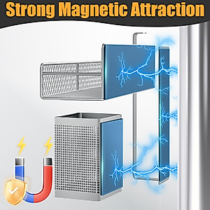 DTUQYX Magnetic Spice Rack for Refrigerator, 6 Pack Metal Magnetic Shelf Grey, Moveable Spice Organizer, Strong Magnetic Storage Fridge Organizer with Paper Towel Holder, Utensils Holder