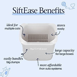 Cat Litter Sifter - SiftEase Sifting Litter Box Cleaner, Fast & Easy Scoop Free Cleaning, Large Sifter with Bin for Odor Control and Longer Lasting Litter