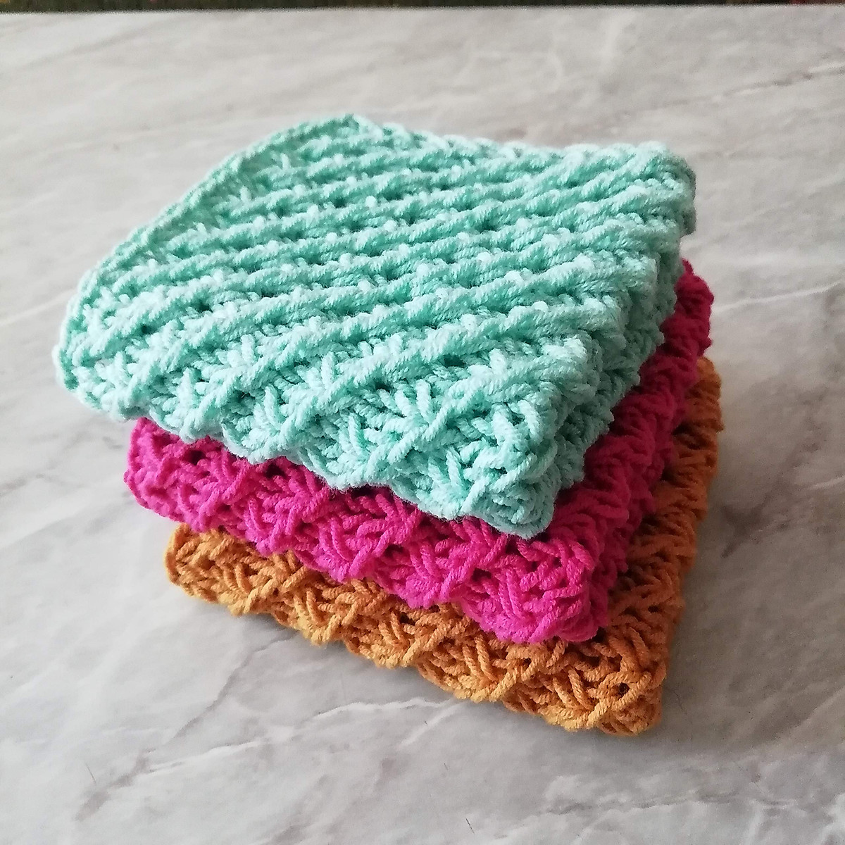 Set 3 Dishcloths Scowing Rag Towels Hand Knitted Cotton Coasters Drink Absorbent Hot Pads Mats Home Kitchen Square Reusable Cleaning Supplies Craft Tools Zero Waste Handmade