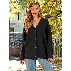 LILLUSORY Women Oversized Cardigan Sweater Fall Outfits Cloth Fashion 2024 V Neck Long Cashmere Knit Button Front Trendy Tops Black