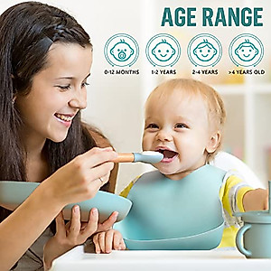 CAVEE Baby Led Weaning Utensils Infant First Stage BLW 6-12 Months Silicone Feeding Set (BPA-Free) with Suction Plate and Sippy Snack Cup 2-in-1 Easy-Clean Toddler Eating Essentials Infant