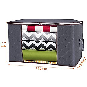 TFMODBFA Large Capacity Clothes Storage Bag Organizer with Reinforced Handle Thick Fabric for Comforters, Foldable Blanket Organizer, Quilt, Wardrobe, Dorm, Quilt, Organizer, 90L Gray（3 Pack）