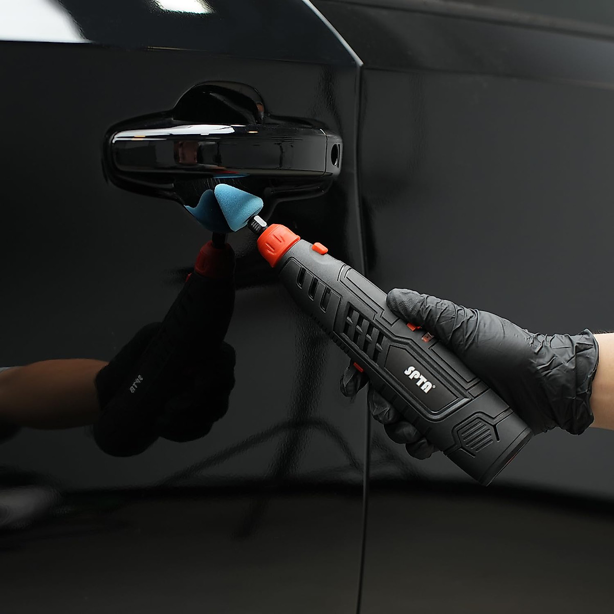 Cordless Rotary Tool, SPTA Cordless Mini Car Polisher, 36Pcs 12V Li-ion Battery IVT 5,000-25,000 RPM Small Buffer Polisher Polishing Foam Pad Set for Polishing Sanding