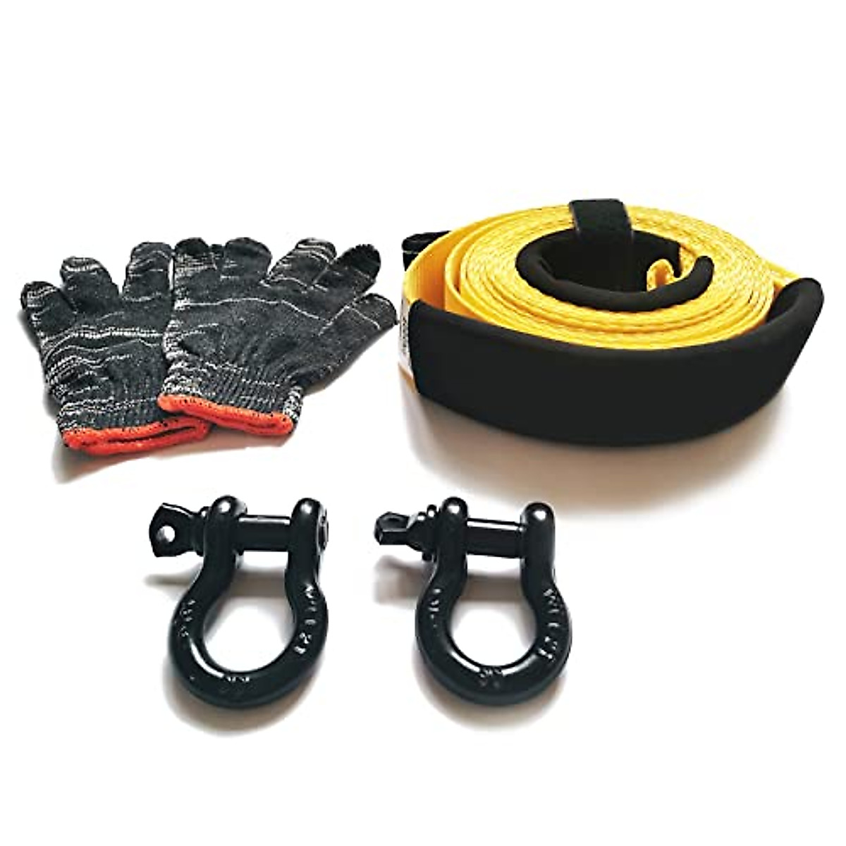 Tow Straps Recovery Kit 2" x 16ft Heavy Duty，20000lbs Break Strength Use for Emergency Towing Rope, Tree Saver, Winch Extension, Triple Reinforced Loops, Protective Sleeves Yellow