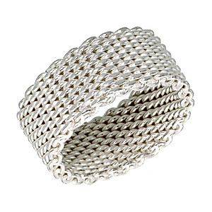 Sterling Silver Heavy Mesh Ring Handmade 5/16 inch wide, size 6
