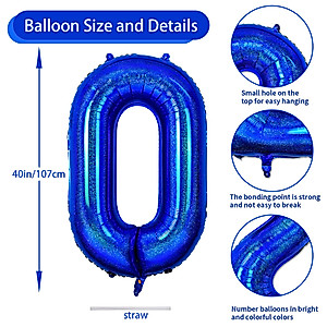 Dark Blue Number 10 Balloons, 10th Birthday Balloon, 40inch Laser Blue 10 Balloon Numbers, Large Self Inflating Foil Balloon, 10th Birthday Decorations for Birthday, 10 Anniversary Decorations