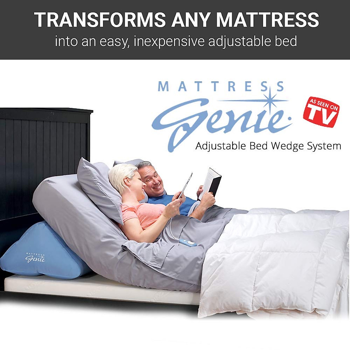 Contour Mattress Genie Inflatable Bed Wedge | Twin Size, Portable, Turns Any Bed Into an Adjustable Bed, Hospital Bed Rental Alternative | Perfect for Elderly, Snoring, Reflux, GERD, Post-Surgery