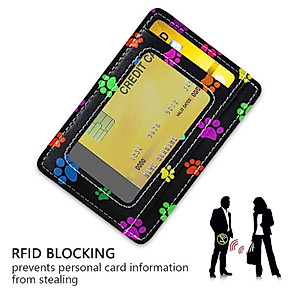 Linomo Thin leather Card Holder and Money Clip Colorful Dog Paw Print Wallet RFID Blocking for Men & Women