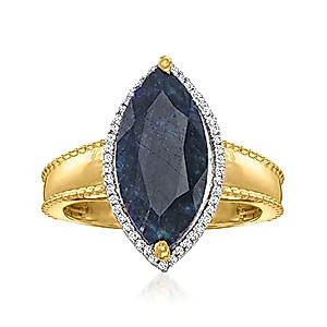 Ross-Simons 4.60 Carat Sapphire Ring With .12 ct. t.w. Diamonds in 18kt Gold Over Sterling. Size 6