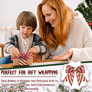 2 Rolls Christmas Wired Ribbon Red Green Stripe Glitter Ribbon Xmas Wrapping Burlap Decor for Home Party DIY Craft Bows, 2.5 Inch 20 Yards (White)