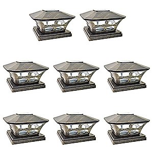 iGlow 8 Pack Vintage Bronze Garden 6 x 6 Solar SMD LED Post Deck Cap Square Fence Light Landscape Lamp PVC Vinyl Wood