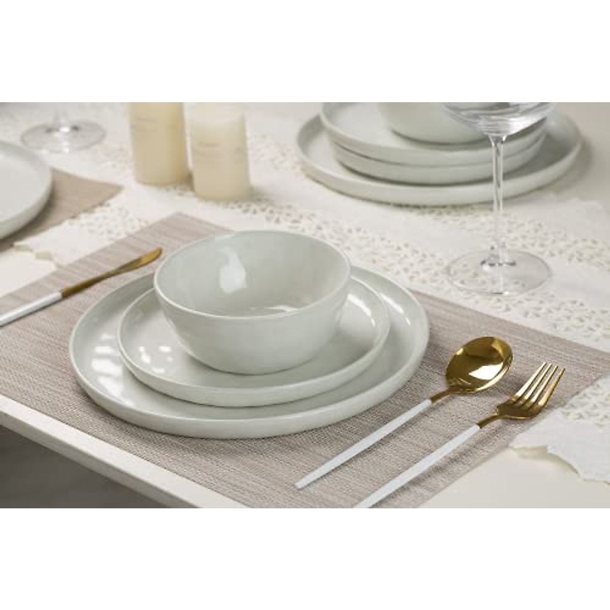 Famiware Mars Plates and Bowls Set, 12 Pieces Dinnerware Sets, Dishes Set for 4, White