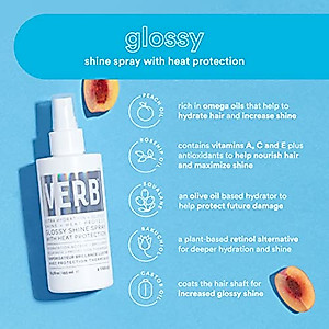 Verb Glossy Shine Spray with Heat Protection - Vegan Paraben Free Moisturizing Hair Spray without Harmful Sulfates for All Hair Types - Adds High Shine and Primes for Styling, 6.5 fl oz