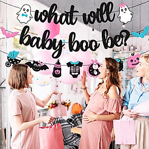 Halloween Gender Reveal Banner What will Baby Boo Be Banner Halloween Ghost Bats Theme Boo-y or Ghoul He or She Blue or Pink Boy or Girl Gender Reveal Baby Shower Party Supplies