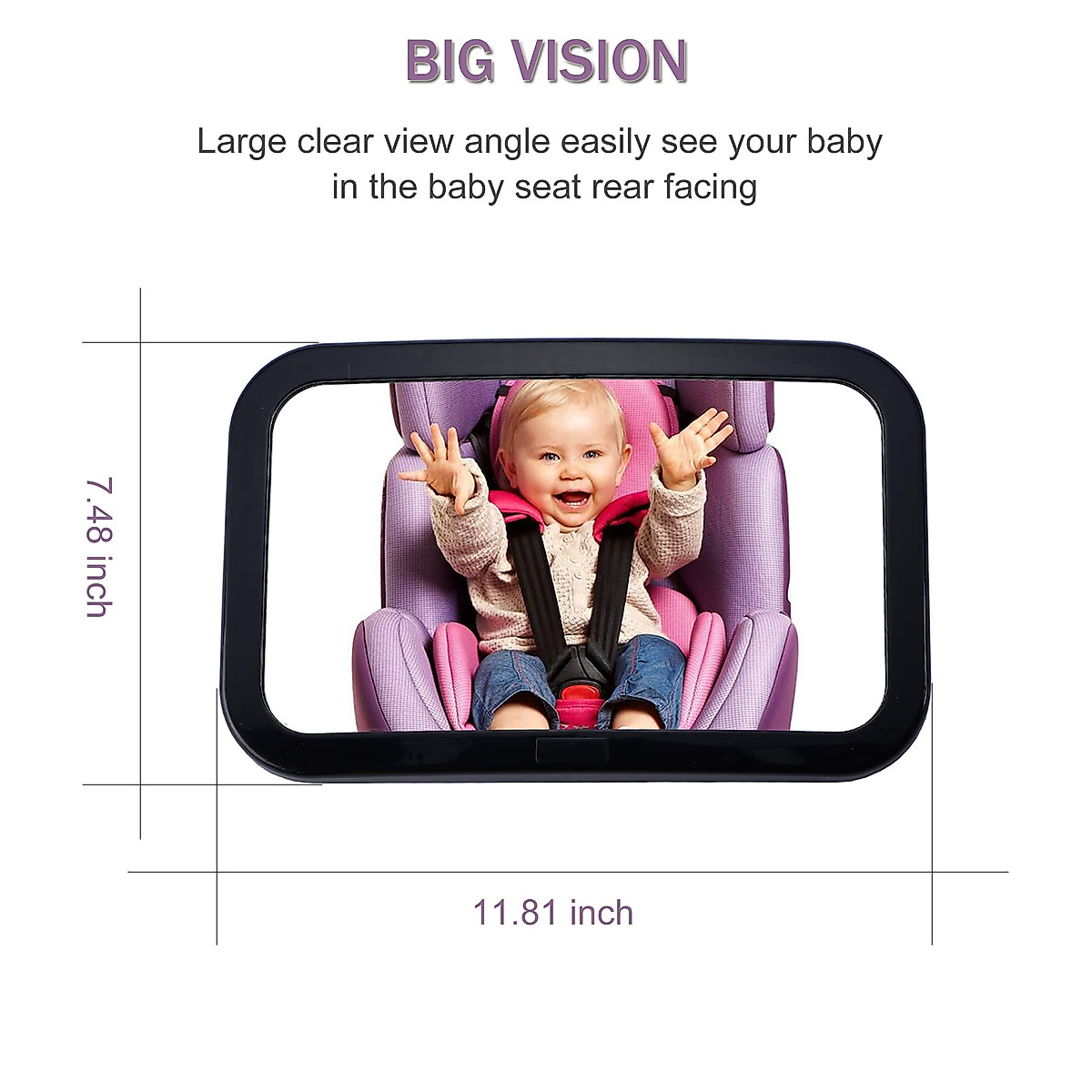 UYYE Baby Car Mirror, Adjustable Car Seat Mirror, Safety Car Seat Mirror for Rear Facing Infant,Shatterproof Baby Mirror for Car Interior Accessories-Black