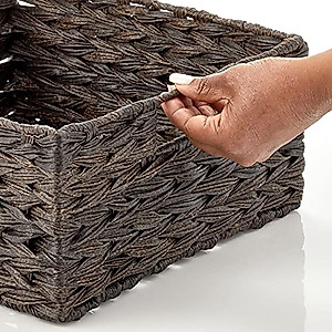 mDesign Woven Farmhouse Kitchen Pantry Food Storage Organizer Basket Box - Container Organization for Cabinets, Cupboards, Shelves, Countertops, Store Potatoes, Onions, Fruit, 6 Pack, Espresso Brown