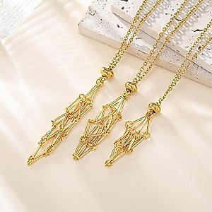 Tyniffer Crystal Holder Necklaces Cage Real Natural Gemstone Necklace Holder Adjustable Gold and Silver Cage Necklace for Women Men (Large, No Stone, Gold)