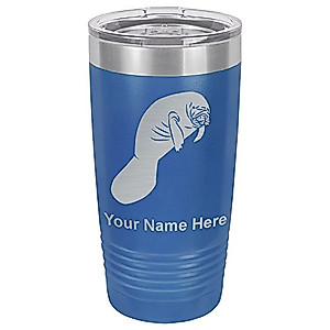 LaserGram 20oz Vacuum Insulated Tumbler Mug, Manatee, Personalized Engraving Included (Dark Blue)