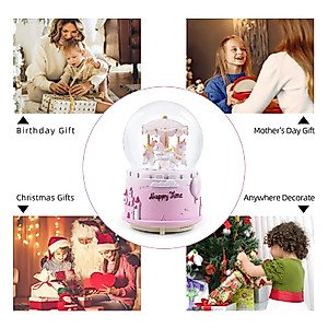 Unicorn Musical Snow Globe for Kids Girls Carousel Music Box with 7 Led Lights Swirling Glitter for Birthday Valentines
