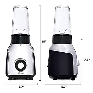 Tribest PBG-5050-A Portable Blender for Shakes and Smoothies with Glass Blender Cups, Chrome
