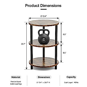 Frylr Round Side Table Set of 2,Sofa Couch Table with Storage Shelf, 2 Tiers End Tables Accent Tables for Small Spaces,Night Stands for Bedrooms-Rustic Brown