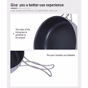 Boundless Voyage Titanium Non-Stick Frying Pan with Folding Handle Non-Stick Ceramic Coating Frypan Cooking Pot for Outdoor Camping Picnic Backpacking (L) with Lid