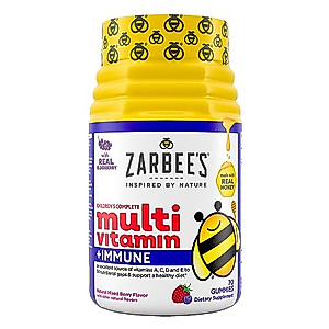 Zarbee's Complete Kids Multivitamin Gummies + Immune Support, Children Vitamins Gummy with Vitamin A, C, D3, E, B6, B12, Folic Acid & Total B-complex, 70 Count
