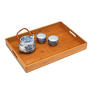 Lipper International 8865 Solid Bamboo Wood Serving Tray, 19.75" x 13.75" x 2.25"
