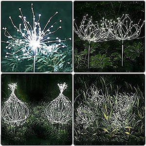 Honche 2Pack Solar Garden Light Ground-Plug in 120LED 8 Modes Waterproof Outdoor firewrok Lights Starburst Lights for Pathway Patio Backyard LawnRoof Christmas Party Decoration(Cold White-Oval)