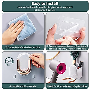 letaii Hair Dryer Holder Wall Mounted, 2-in-1 Self Adhesive Blow Dryer Holder for Bathroom, Fits Dyson Hair Dryers & More, Dark Green