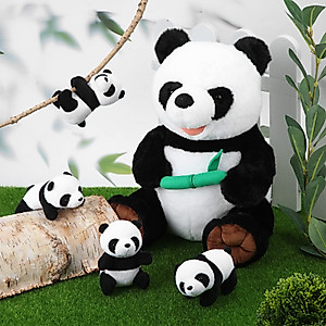 Skylety 5 Pcs Panda Stuffed Animal 14 Inch Mommy Panda Plush Pillow with 4 Baby Small Pandas Soft Panda Plush Set Gift for Christmas Birthday Party Favors(Classic Style)